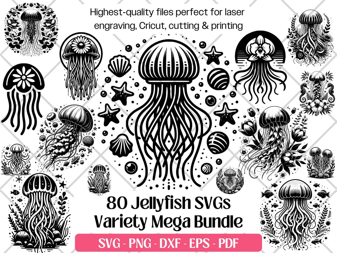 Jellyfish SVG Bundle · Nautical Ocean Animal Clipart PNG PDF · Cricut ...