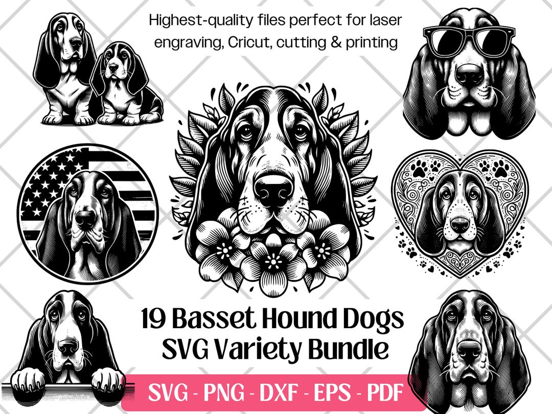 Basset Hound SVG Bundle · Dog Breed Hunting Hound Basset Design Clipart ...