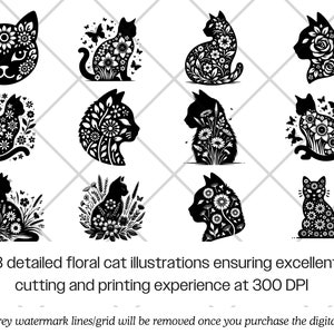 Floral Cat SVG Bundle • Cat and Flower Svg Files Vector Art PNG DXF Eps ...