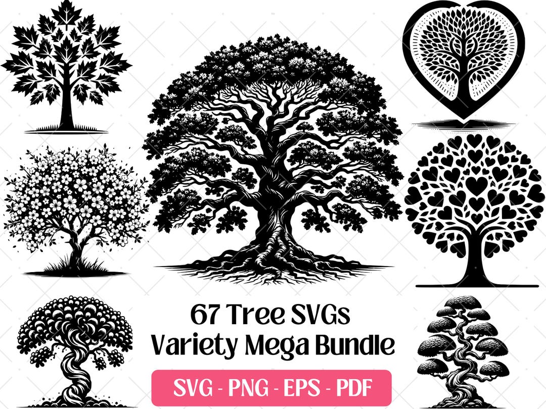 Tree SVG Bundle, Vector Art, Silhouette Clipart Png, Laser Cutting ...