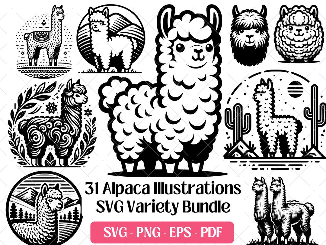 Alpaca SVG Bundle Cutting Laser Engraving Files, Cute Farm Animal ...