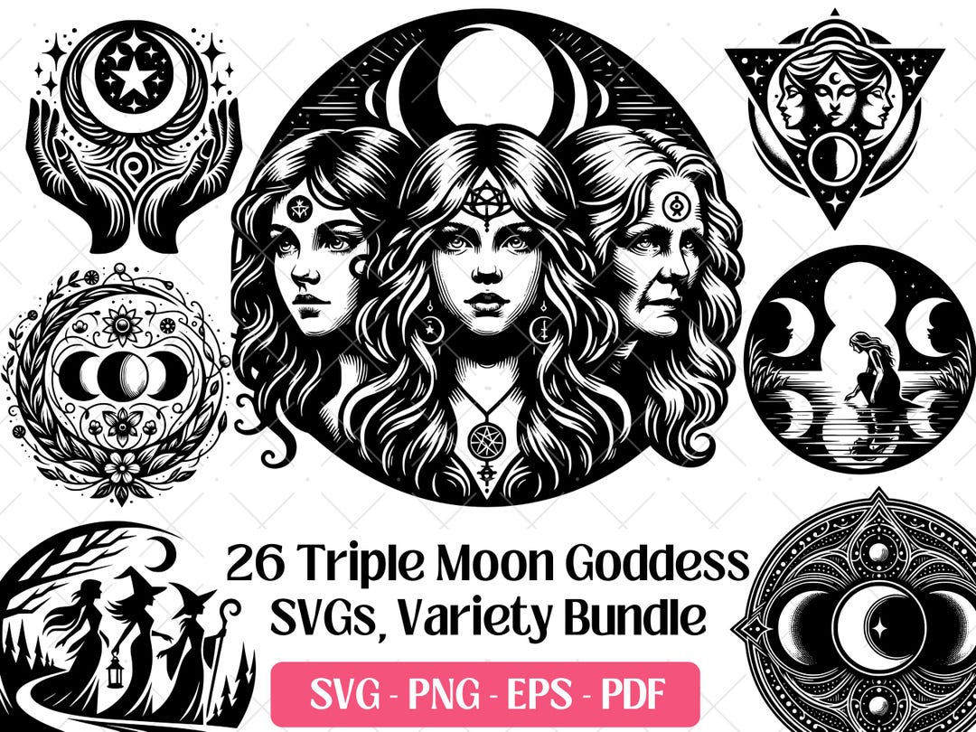 Triple Moon Goddess SVG Bundle · Pagan Wiccan Clipart PNG PDF · Cricut ...