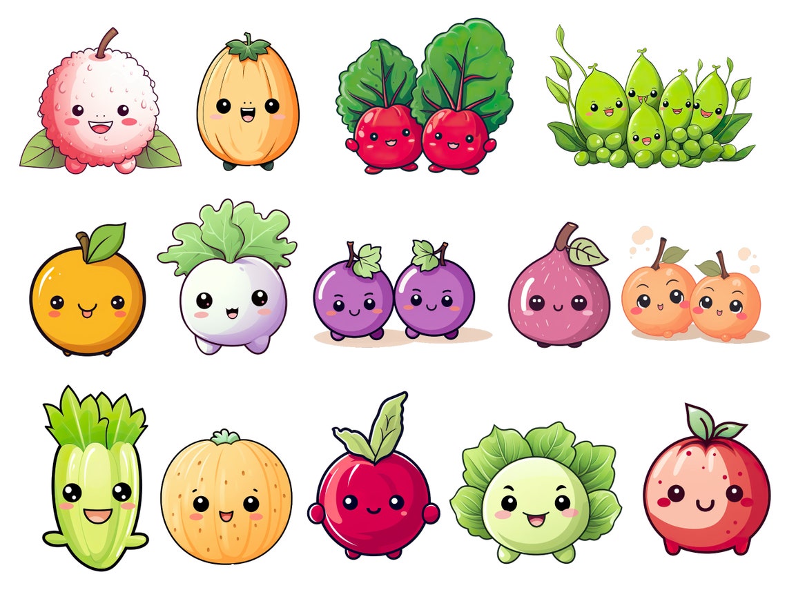 Kawaii Fruits and Vegetables, 485 Cute Kawaii Sticker Images Kawaii ...