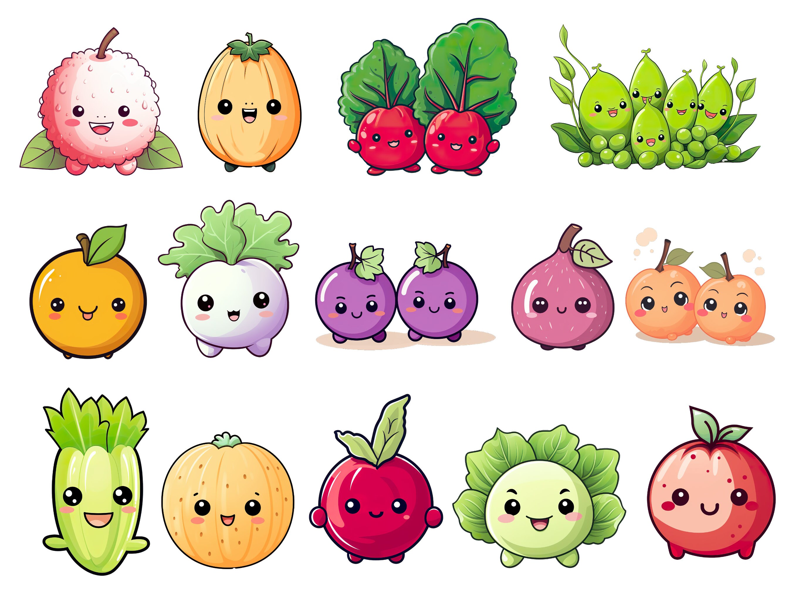 Kawaii Fruits and Vegetables, 485 Cute Kawaii Sticker Images Kawaii ...