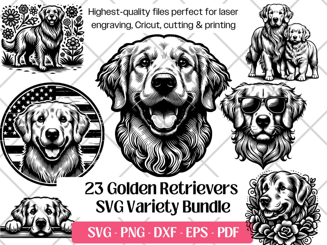 Golden Retriever SVG Bundle, Vector, PNG, Dxf,eps,pdf, Cutting and ...