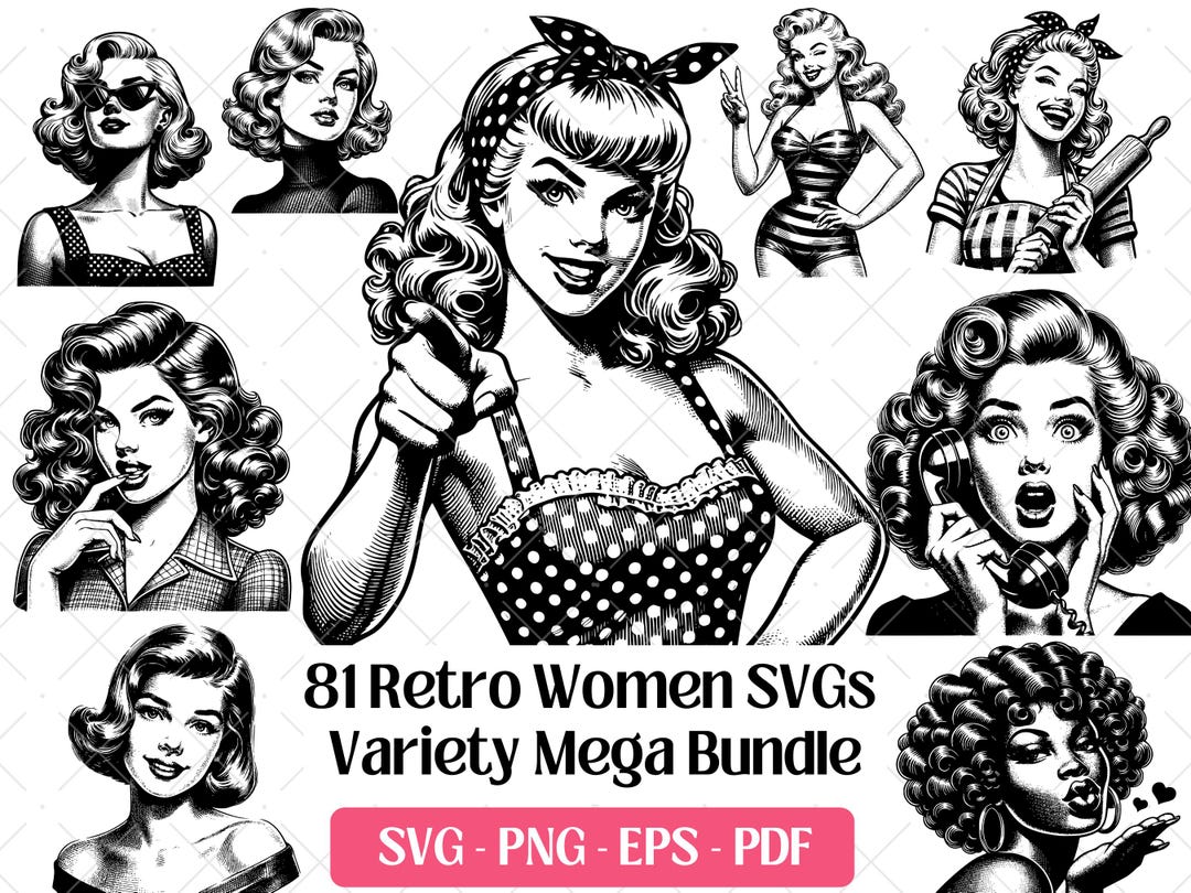 Retro Woman SVG Bundle,vintage 50s 60s Girl,retro Housewife Lady Mom ...