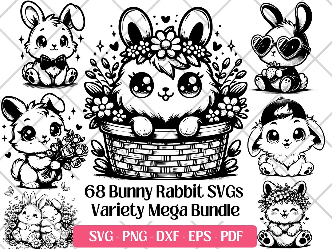 Cute Bunny Rabbit SVG Bundle, Vector, PNG, DXF Eps Pdf, Laser Engraving ...
