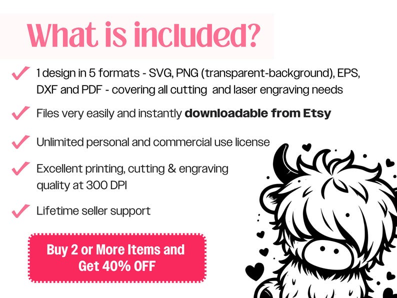 Baby Highland Cow SVG, Hearts Clipart Png, Laser Cutting Engraving File ...