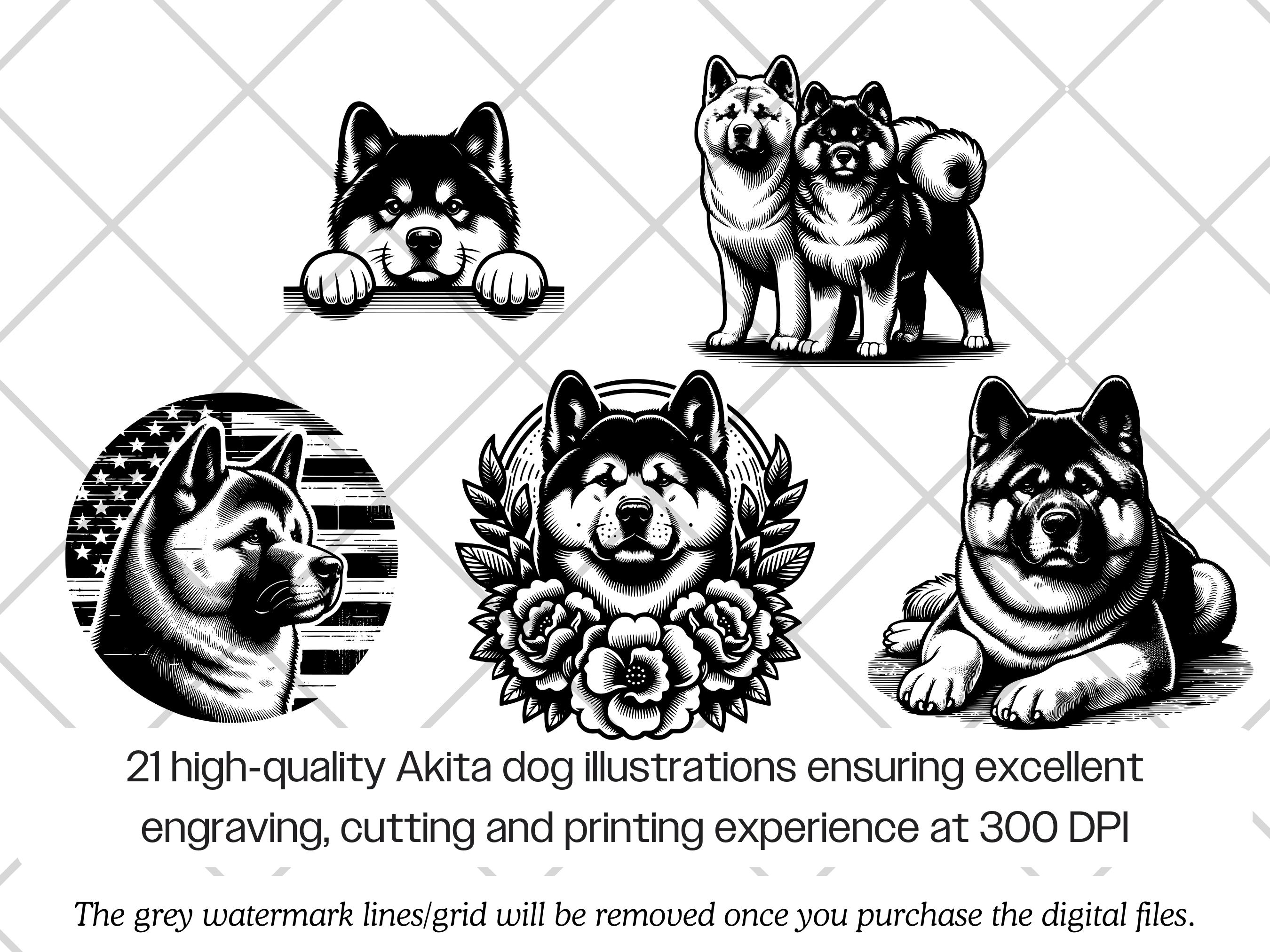 Akita SVG Bundle, Dog Vector, PNG, DXF, Eps, Pdf Cutting and Laser ...