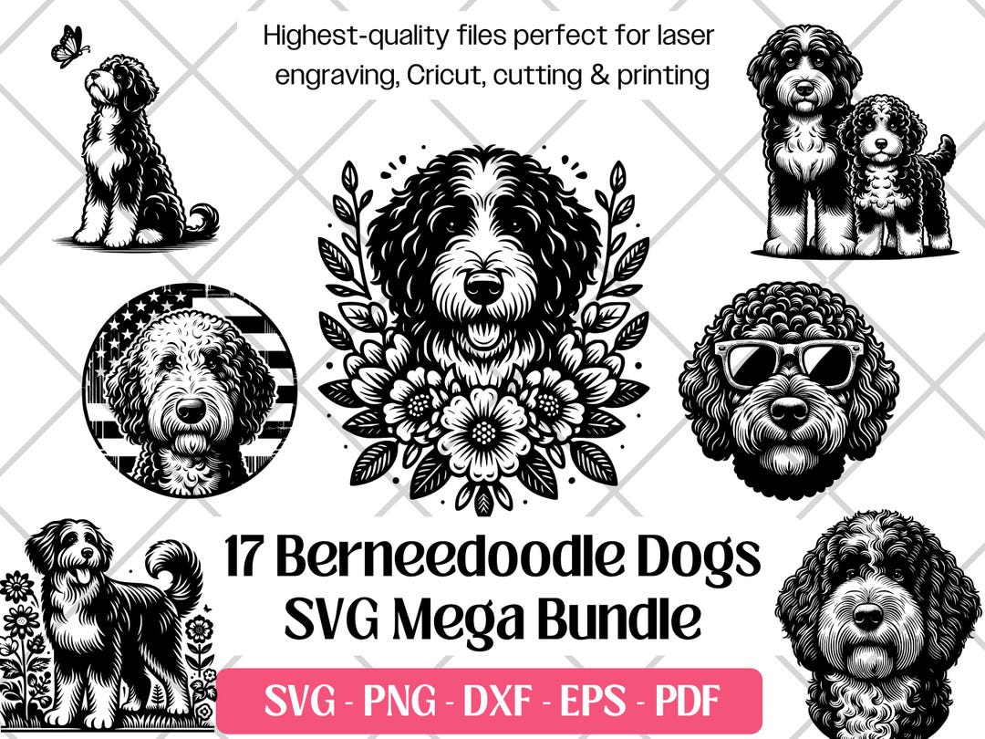 Bernedoodle SVG Bundle, Dog Vector Clipart Png Laser Engraving Cutting ...