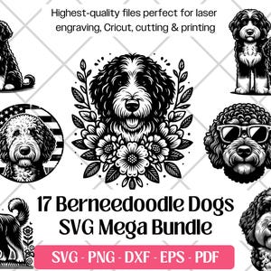 Bernedoodle SVG Bundle, Dog Vector Clipart Png Laser Engraving Cutting ...