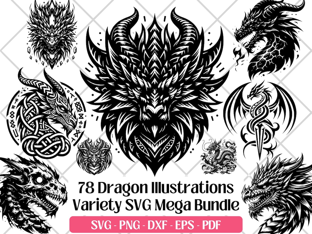 Dragon SVG Bundle, PNG, DXF, Eps, Pdf Cutting,laser Engraving Files ...