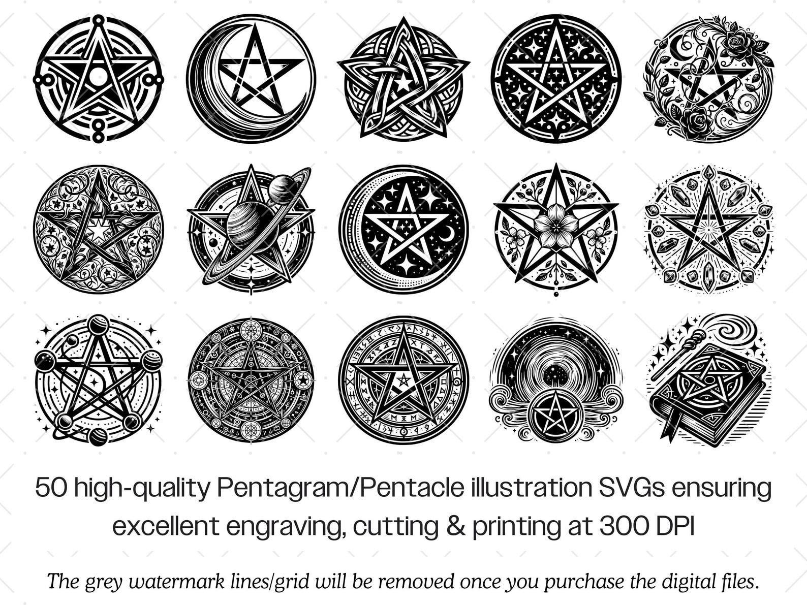 Pentagram SVG Bundle · Wiccan Pagan Occult Pentacle Clipart PNG PDF ...