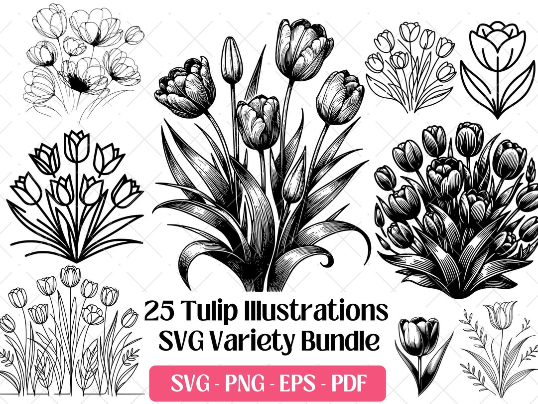 Tulip SVG Bundle · Floral Botanical Spring Garden Clipart PNG · Cricut ...