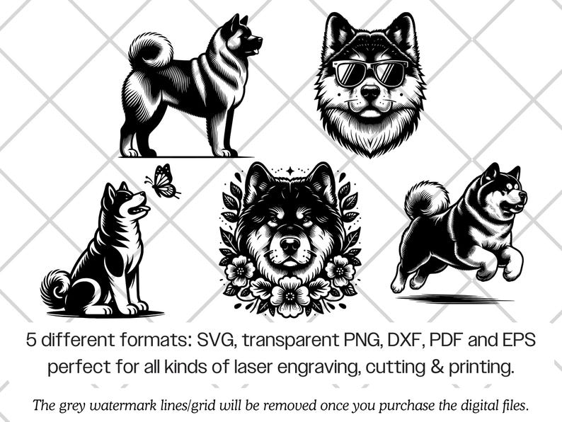 Akita SVG Bundle, Dog Vector, PNG, DXF, Eps, Pdf Cutting and Laser ...