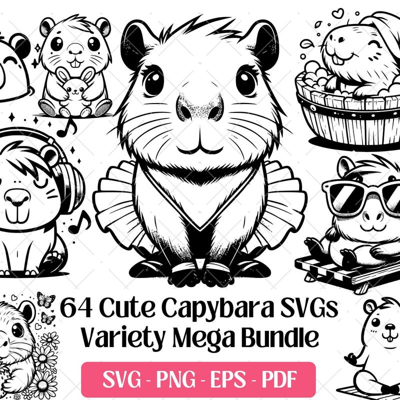 Capybara Black and White Clipart - Etsy