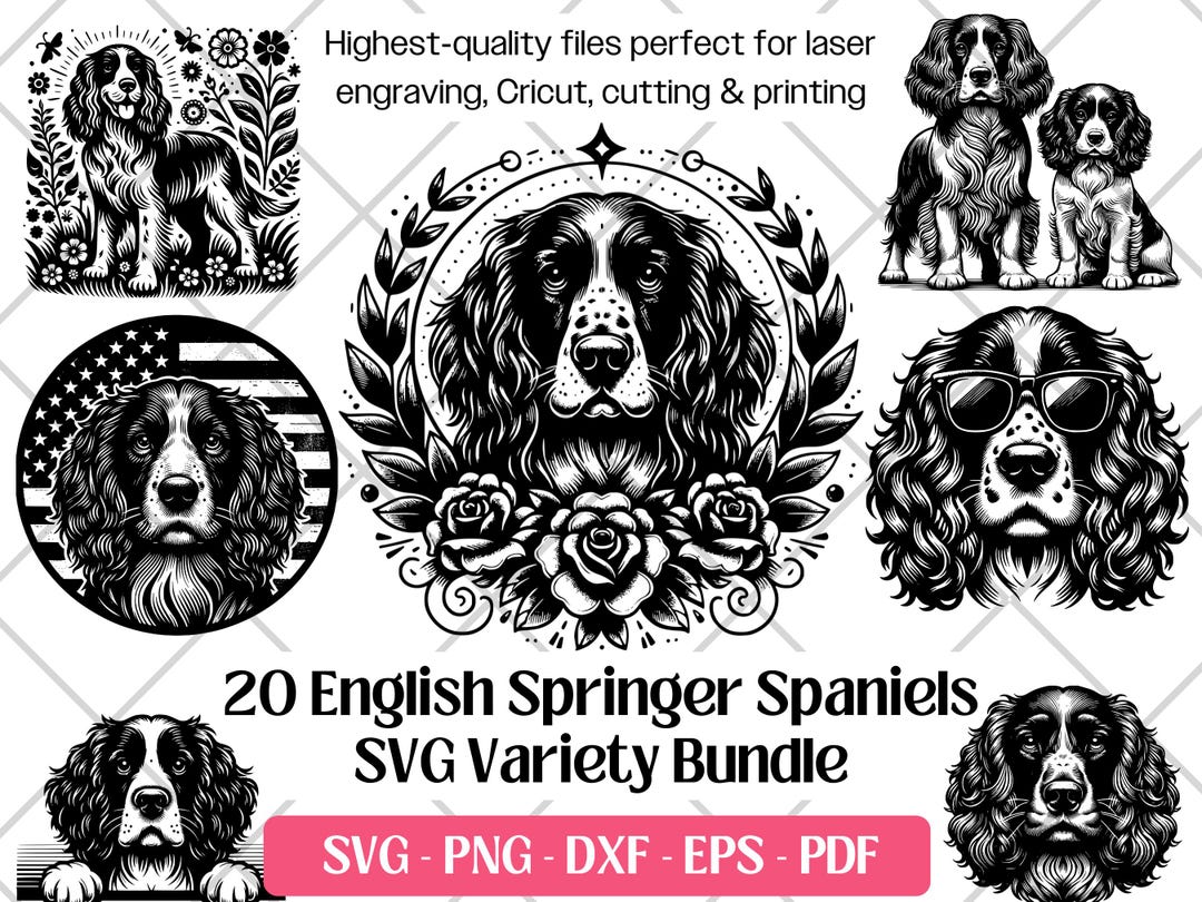 English Springer Spaniel SVG Bundle, Cute Dog Vector, PNG, DXF, Eps,pdf ...