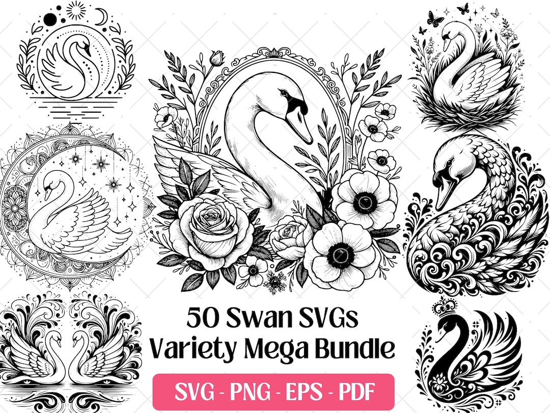 Swan SVG Bundle, Floral Clipart Png, Laser Cutting Engraving Files ...
