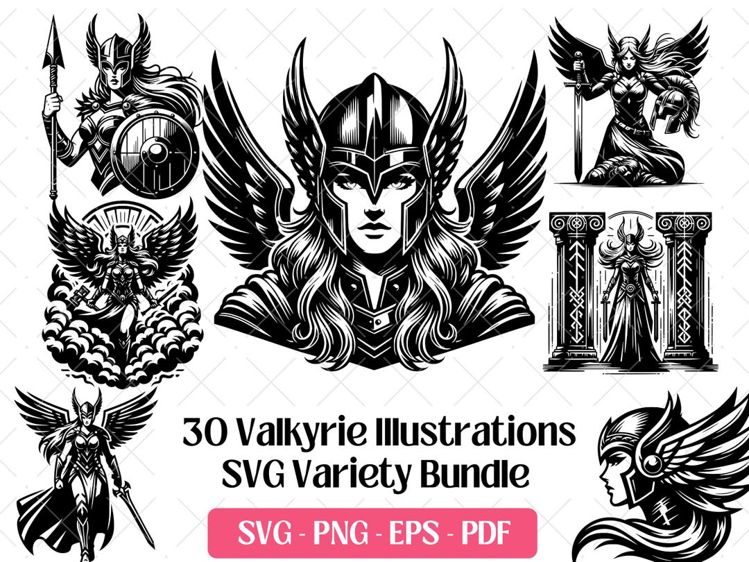 Valkyrie SVG Bundle, Norse Warrior Women Viking Shieldmaiden Clipart ...
