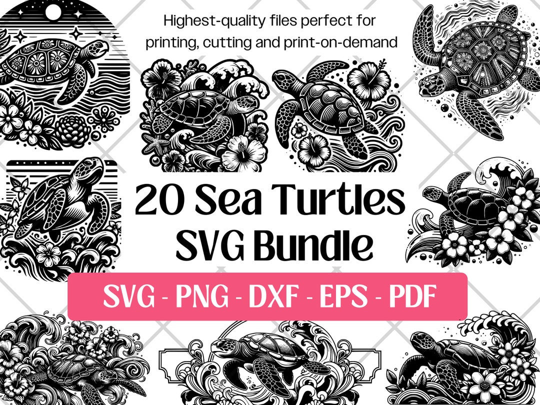 Sea Turtle SVG File Bundle, Ocean Turtle Vector Art Svg, Png,dxf,eps ...