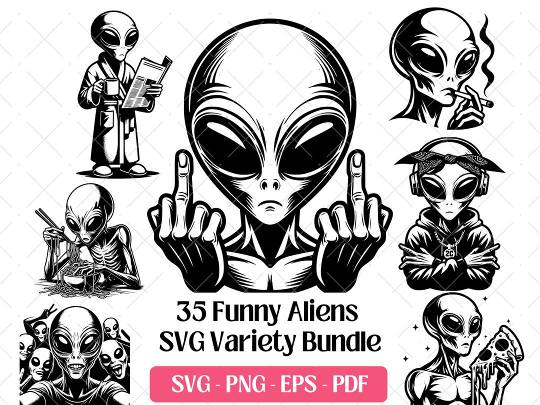 Funny Alien SVG Bundle · Sci-fi Space Cartoon Clipart PNG PDF · Cricut ...