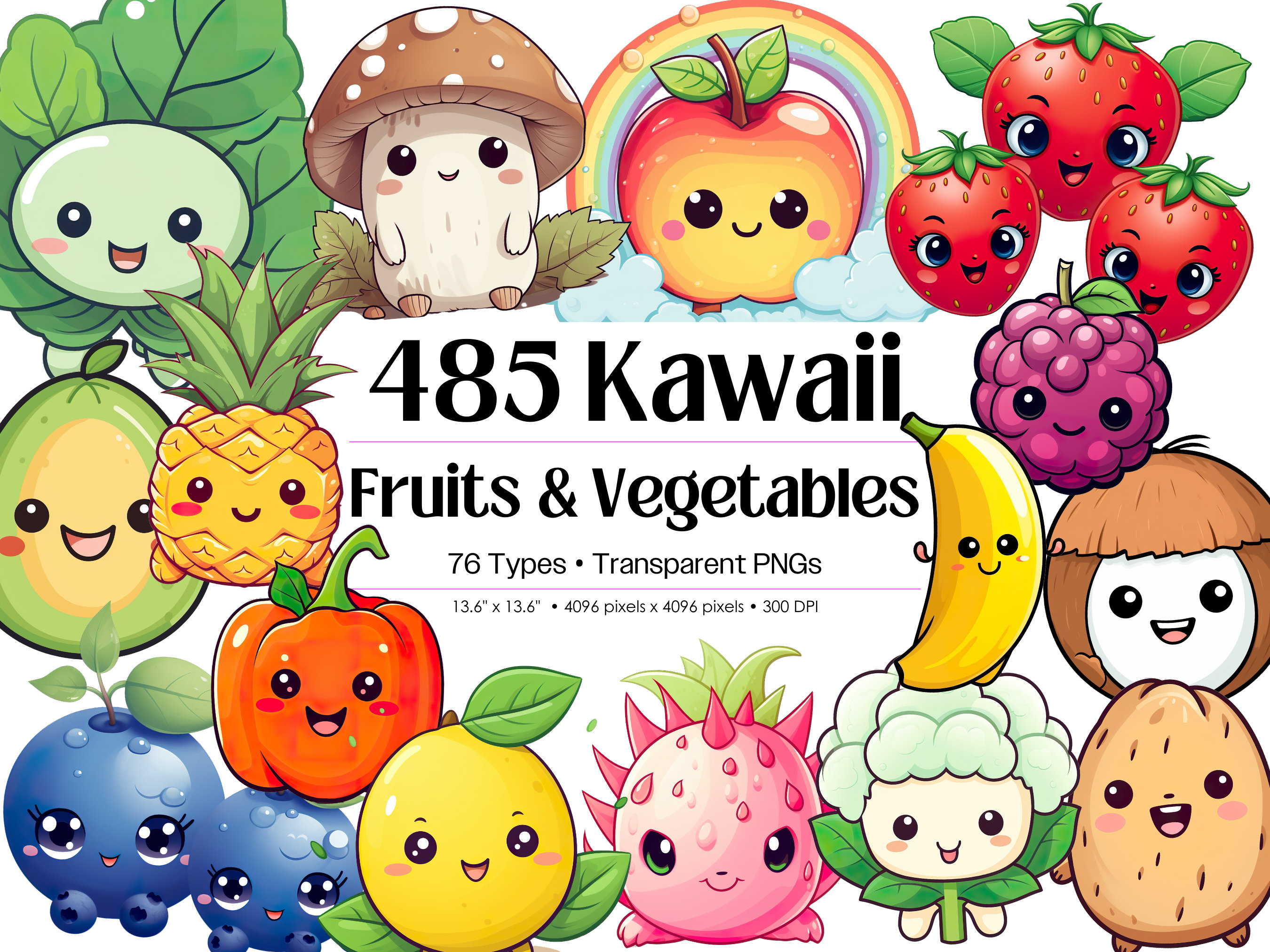 Kawaii Fruits and Vegetables, 485 Cute Kawaii Sticker Images Kawaii ...