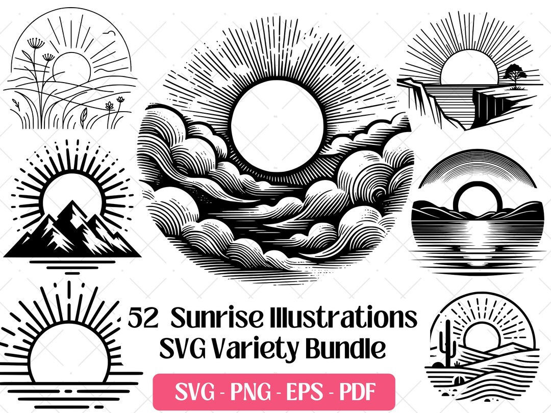 Sunrise SVG Bundle · Boho Sun Nature Sky Clipart PNG PDF · Cricut Laser ...