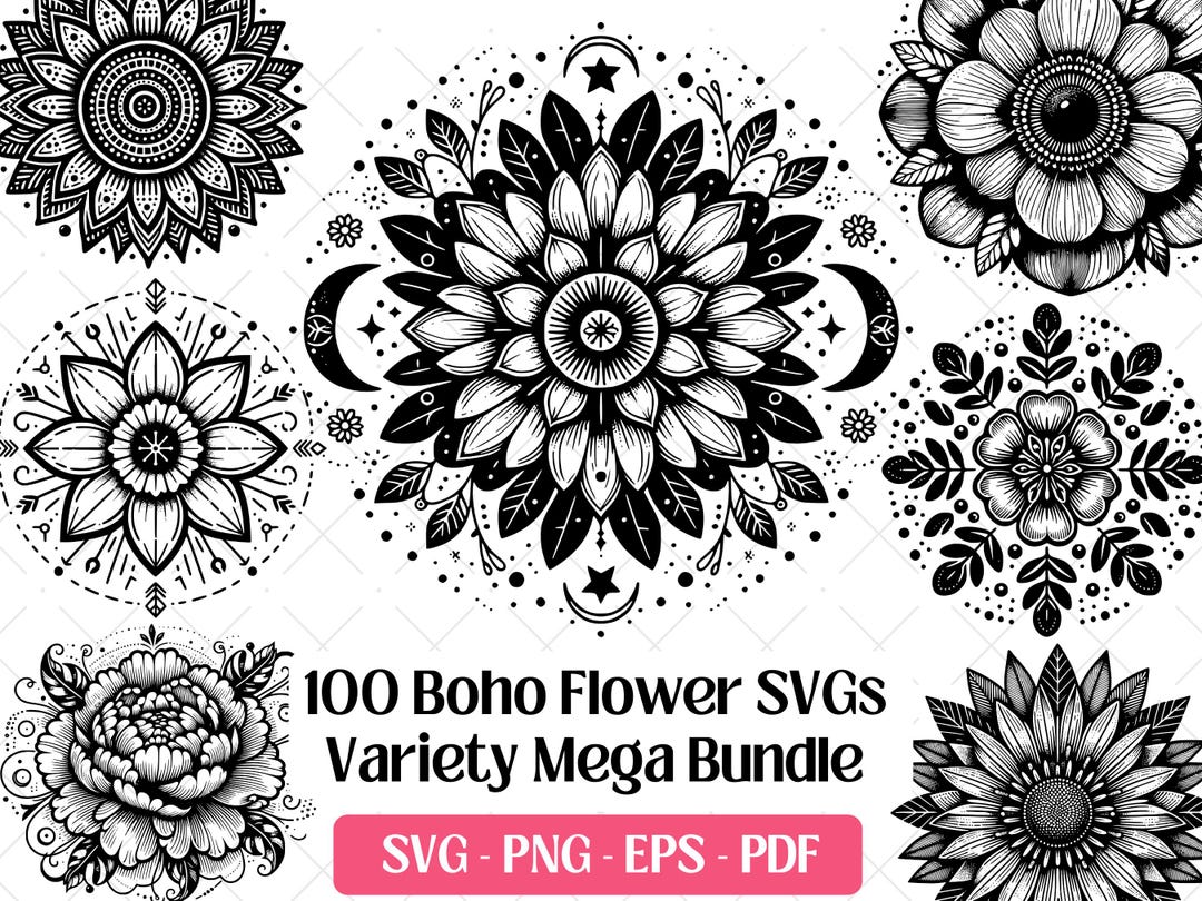 Boho Flower SVG Bundle · Retro Bohemian Floral Vintage Boho Flower ...