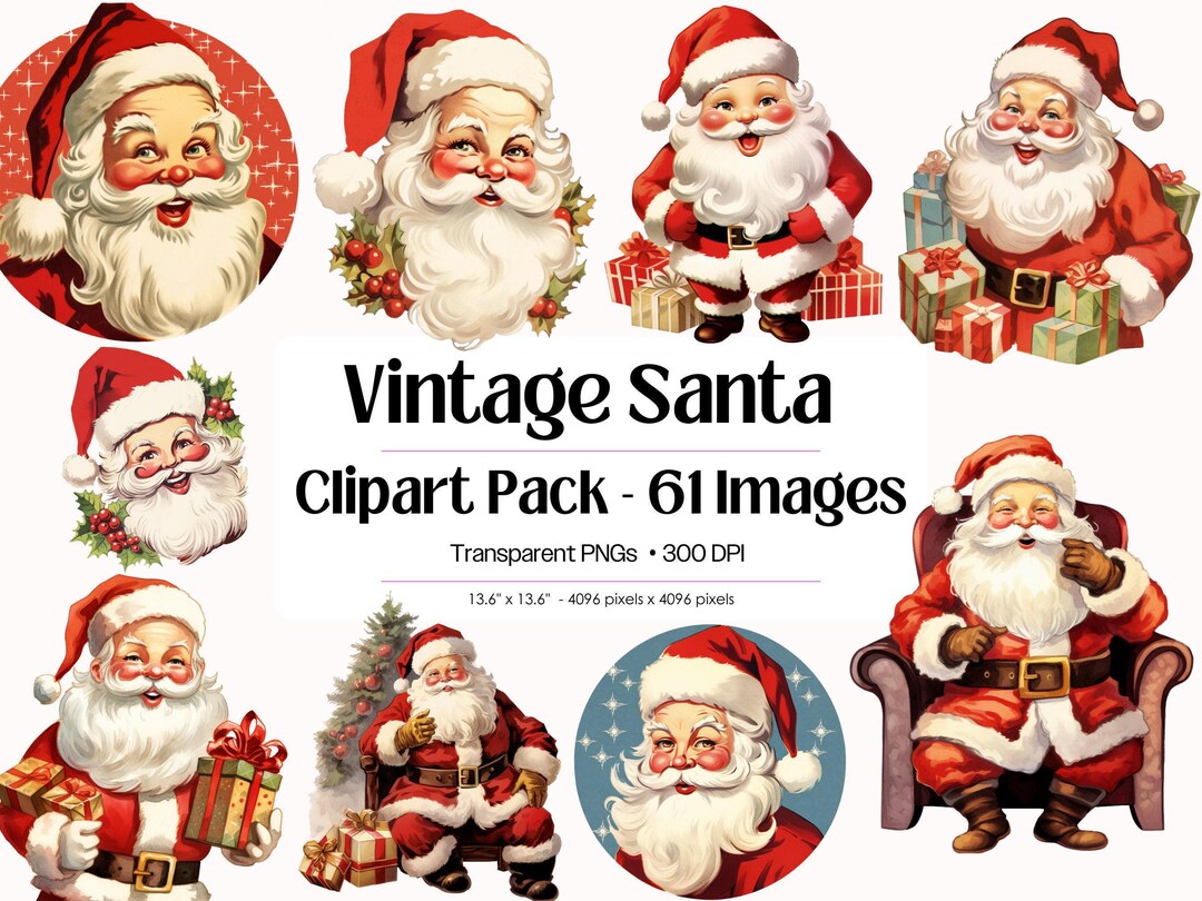 Vintage Santa Claus PNG Bundle · Retro Christmas Sublimation Clipart - Etsy