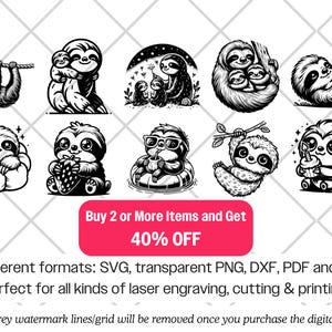 Cute Sloth SVG Bundle, PNG, DXF Eps Pdf, Laser Engraving Cutting Files ...