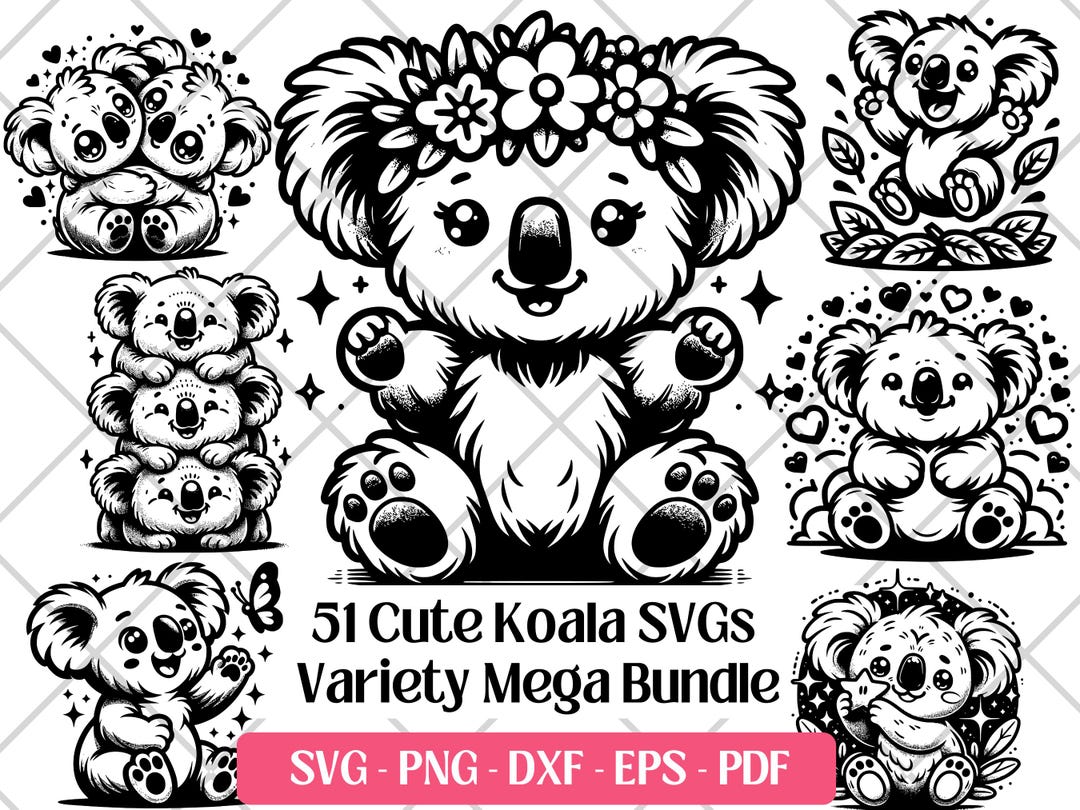Cute Koala SVG Bundle, PNG, DXF Eps Pdf, Laser Engraving Cutting Files ...
