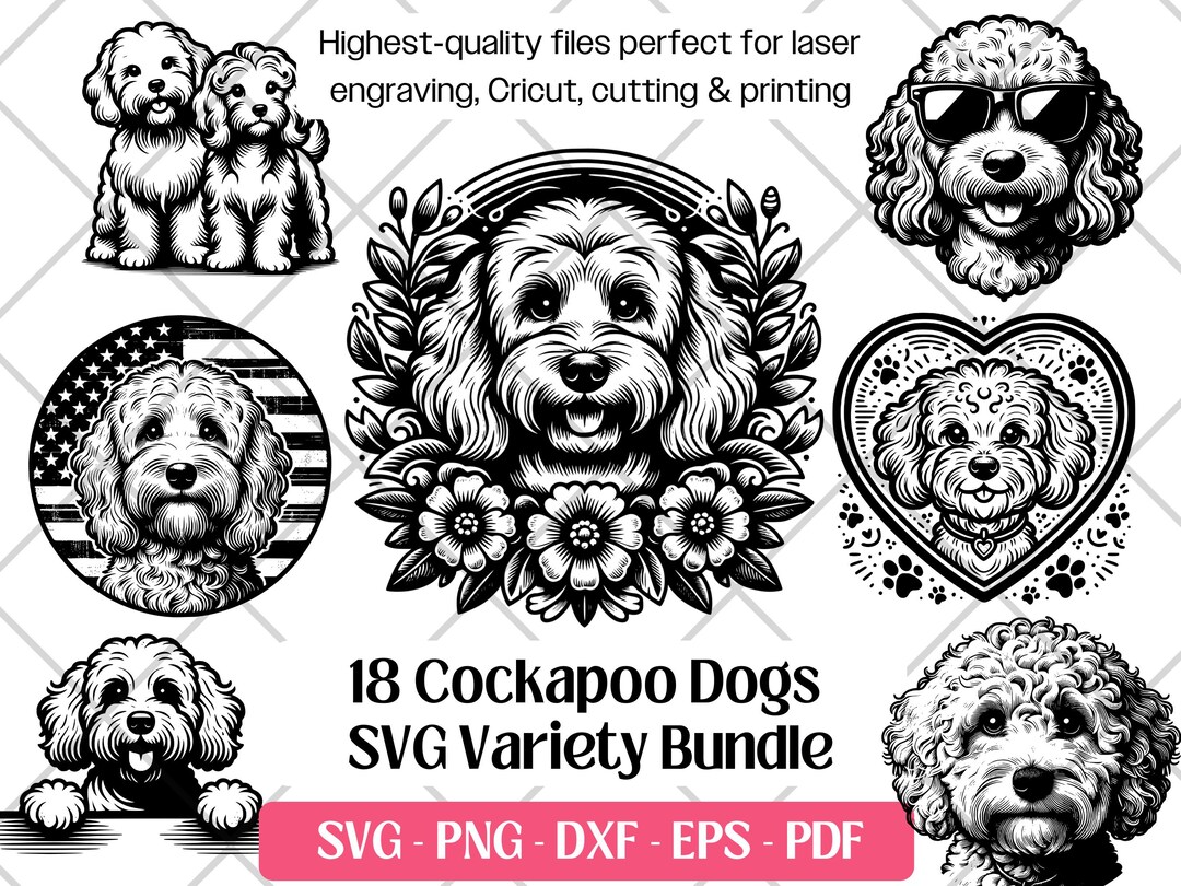 Cockapoo Dog SVG Bundle, Vector, PNG, DXF, Eps, Pdf Cutting and Laser ...