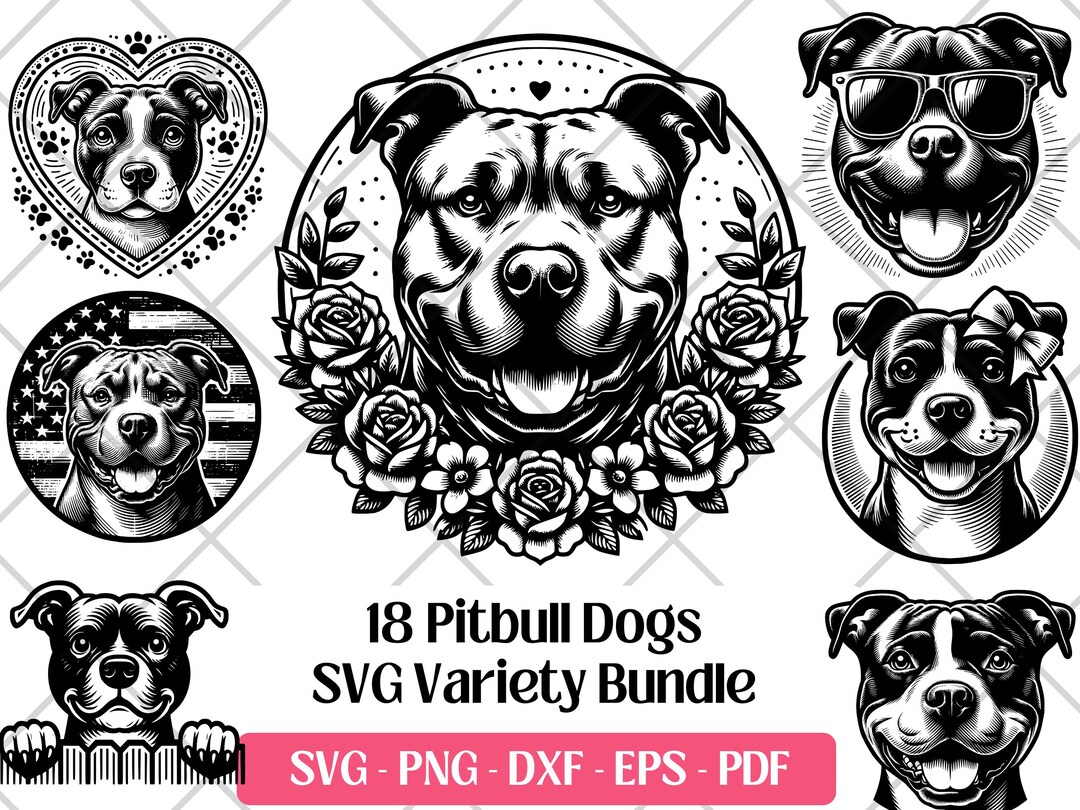 Pitbull SVG Bundle, Vector, PNG, DXF, Eps,pdf Cutting and Laser ...