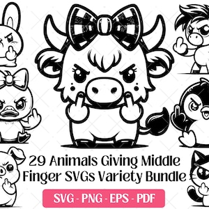 Grumpy Animals SVG Bundle · Funny Rude Humor Middle Finger Animal ...