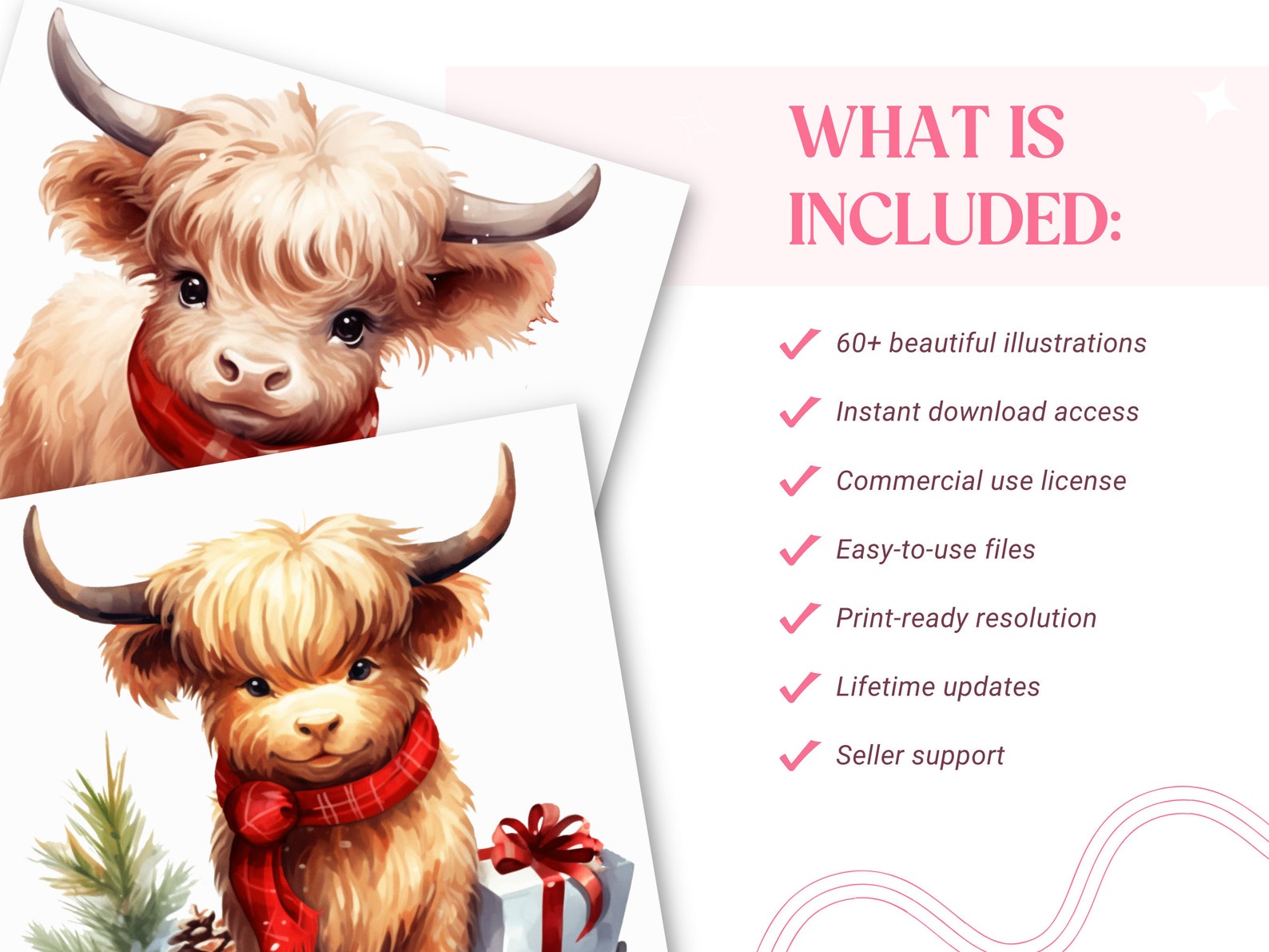 Highland Cow Clipart Bundle 60 Christmas-themed Highland Cow PNG ...