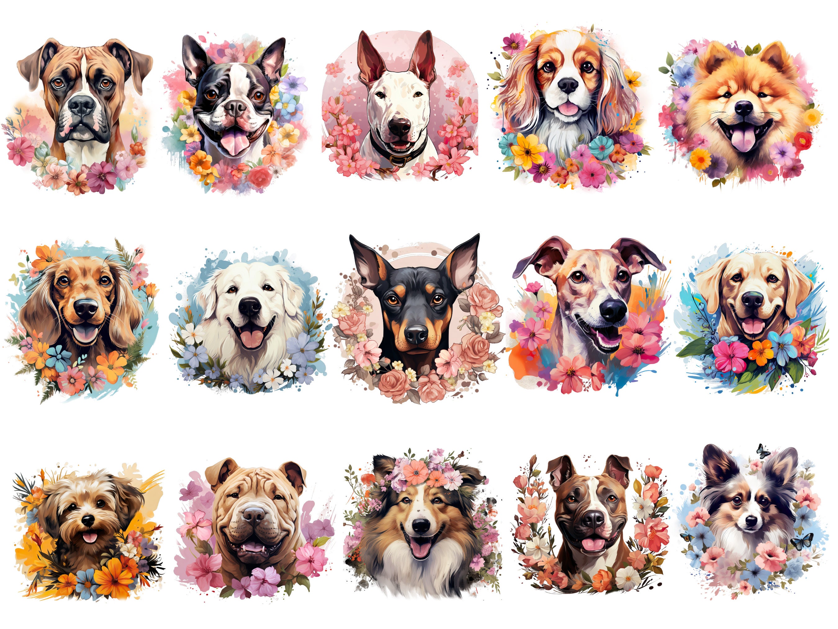 Floral Watercolor Dog Portraits 418 Watercolor Dog Clipart Bundle 107 ...