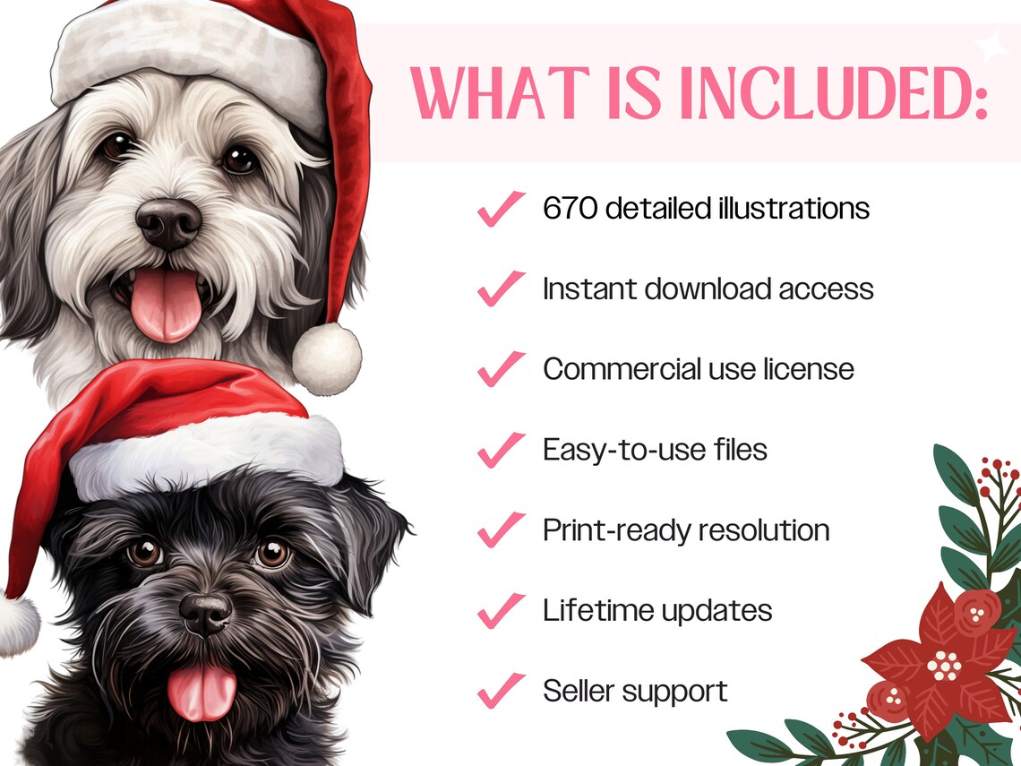 Christmas Dog Breed Portraits, Santa Hats, 670 PNG Clipart Sublimation ...