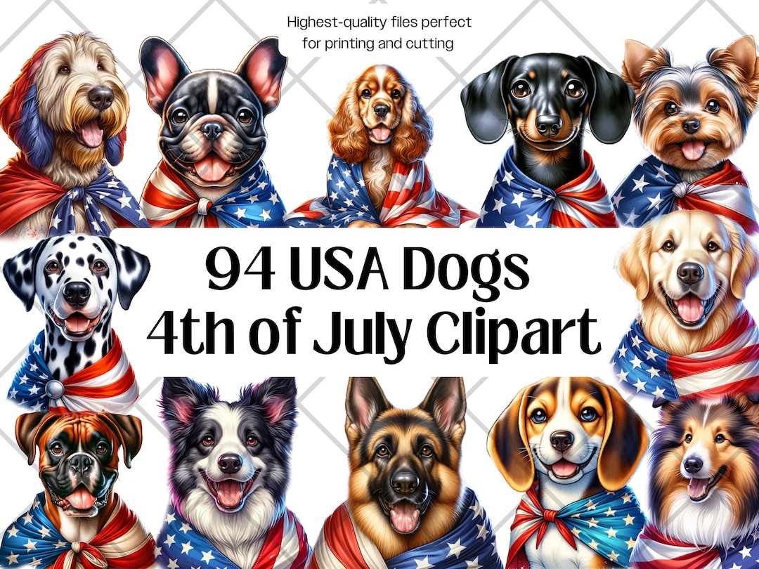 Patriotic Dogs Clipart PNG Bundle · USA Flag 4th of July Puppy Dog ...