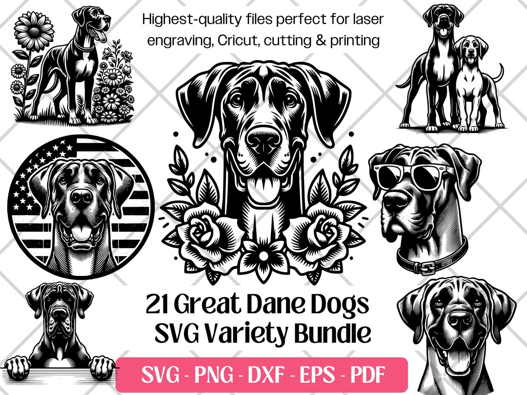 Great Dane SVG Bundle, Vector, PNG, Dxf, Eps,pdf, Cutting and Laser ...