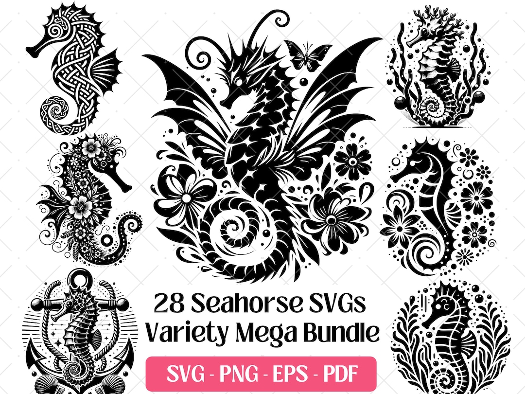 Seahorse SVG Bundle · Ocean Marine Sea Creature Nautical Seahorse ...