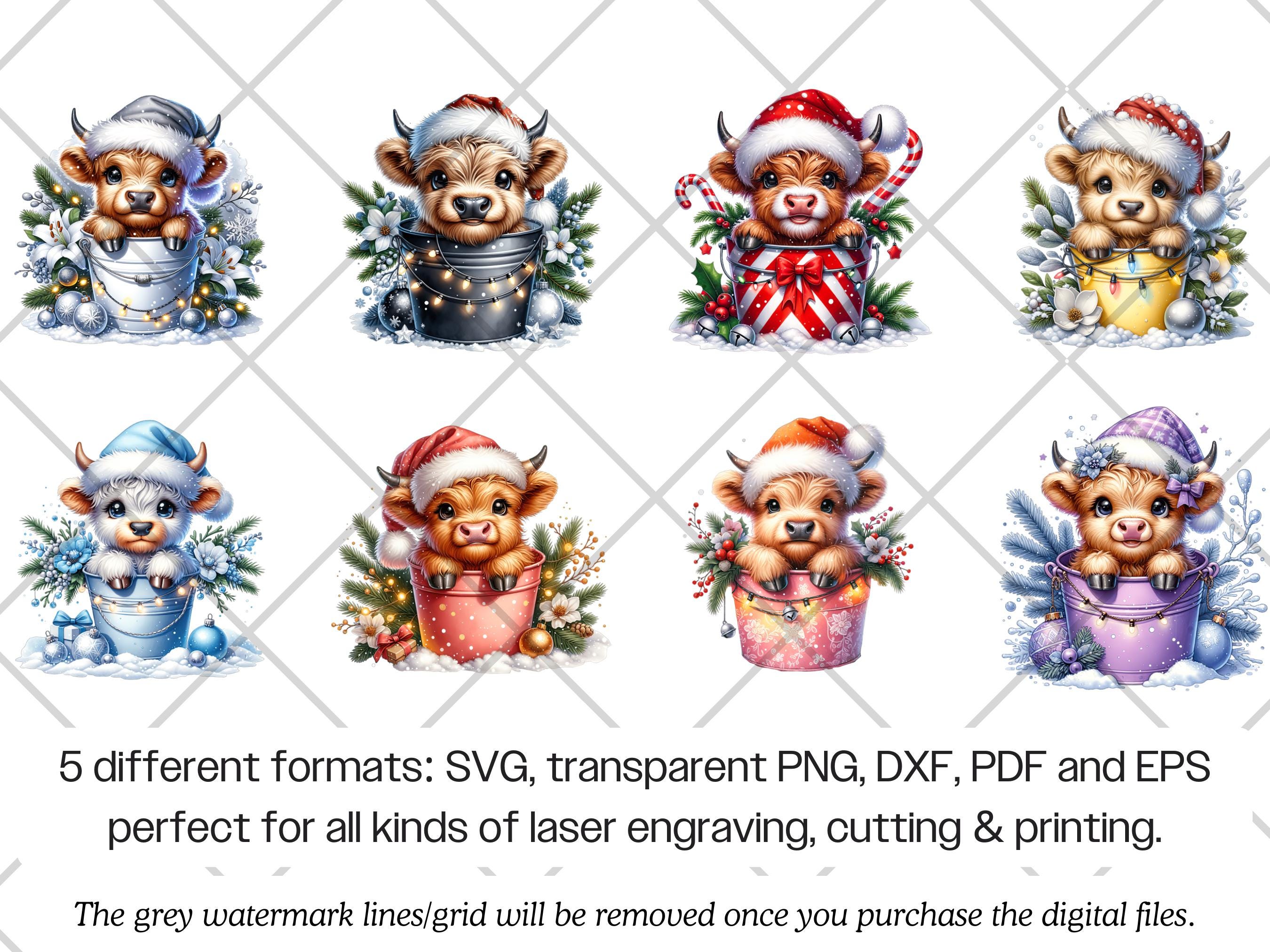 Christmas Highland Cows PNG Clipart Bundle, Cute Baby Highland Cows in ...
