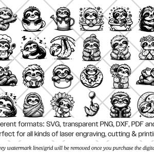 Cute Sloth SVG Bundle, PNG, DXF Eps Pdf, Laser Engraving Cutting Files ...
