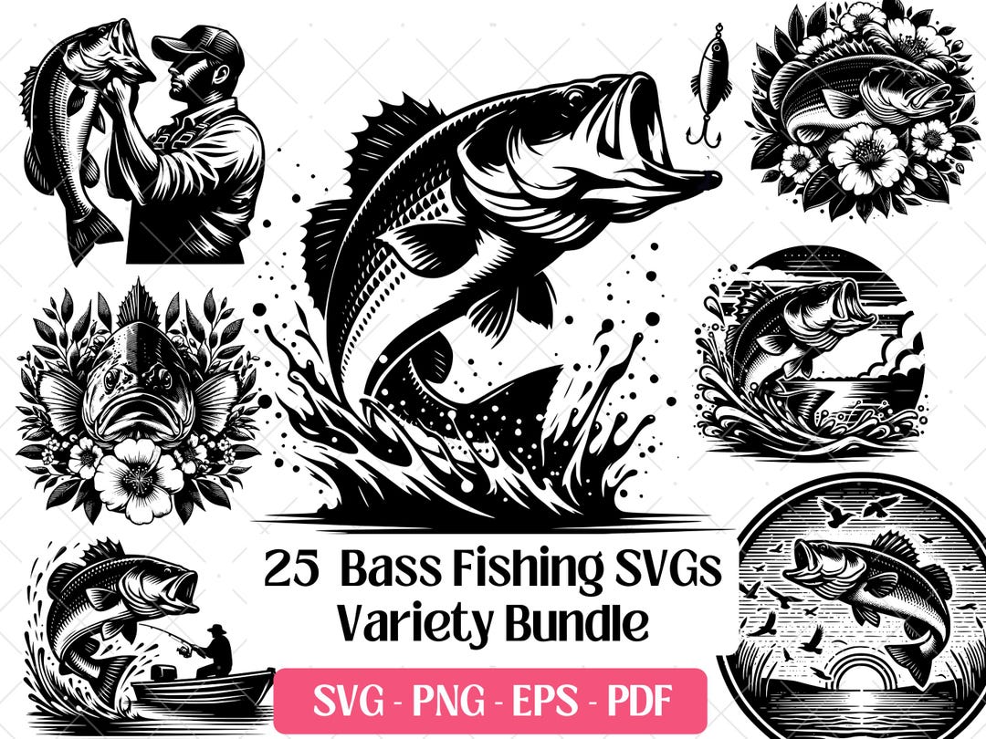 Bass Fishing SVG Bundle, Angler, Outdoorsman Clipart Png, Laser Cutting ...