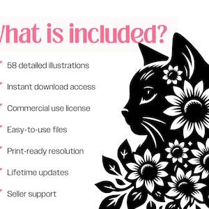 Floral Cat SVG Bundle • Cat and Flower Svg Files Vector Art PNG DXF Eps ...