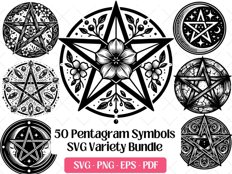 Pentagram SVG Bundle · Wiccan Pagan Occult Pentacle Clipart PNG PDF ...