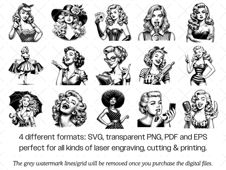 Retro Women SVG Bundle · Vintage 50s 60s Pin up Housewife Retro Design ...