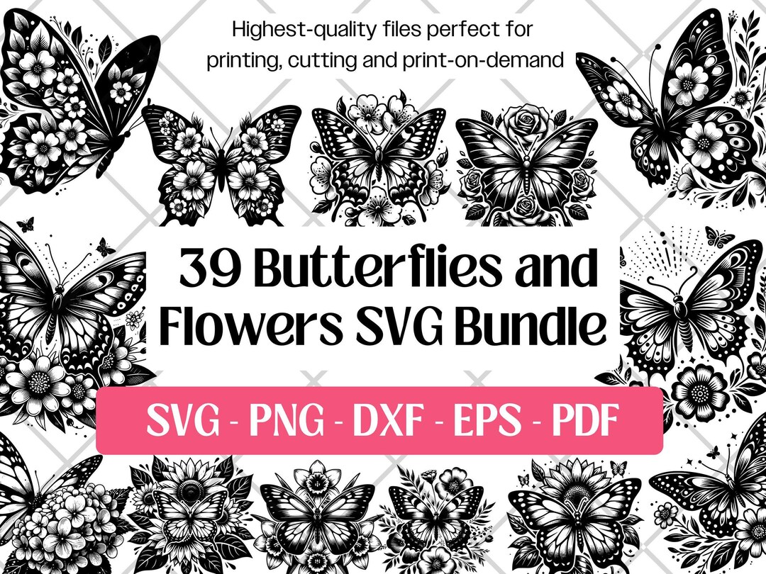 Floral Butterfly SVG Bundle · Flower Spring Clipart PNG · Cricut Files ...