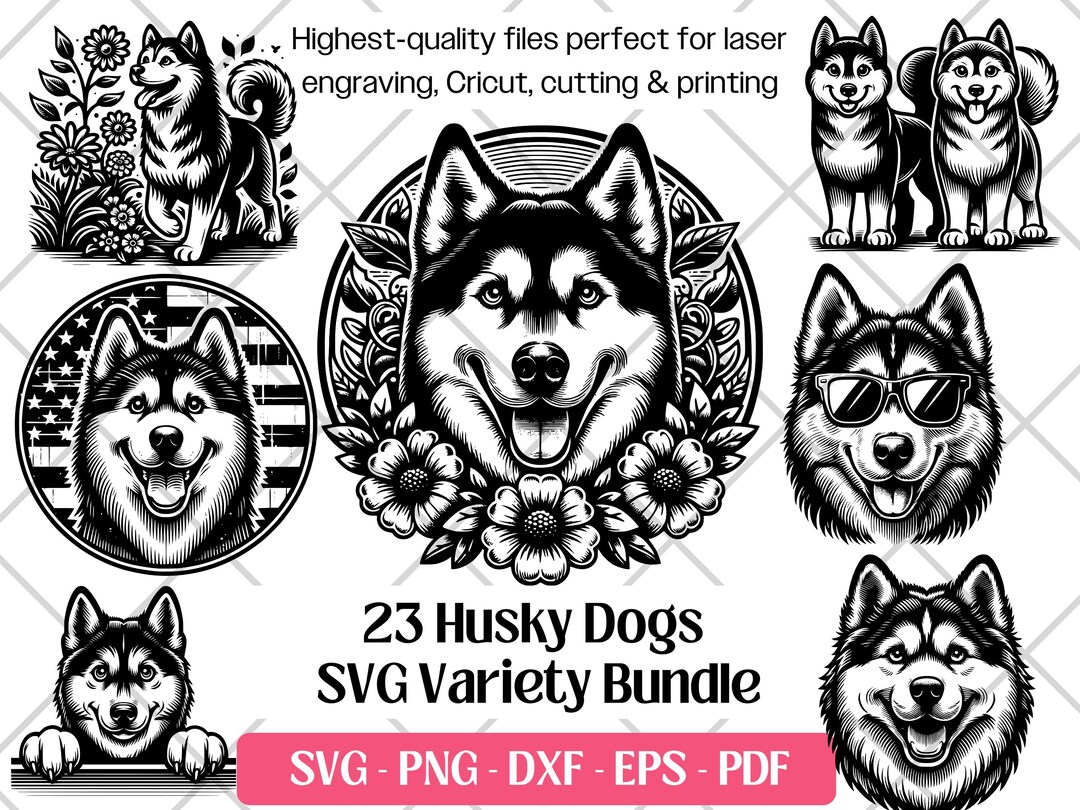 Husky SVG Bundle, Vector, PNG, Dxf, Eps,pdf, Cutting and Laser ...
