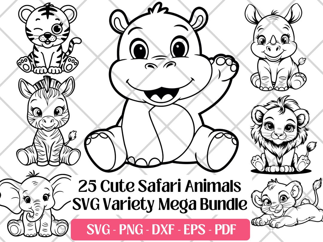 Cute Safari Animals SVG Bundle, Cutting Files, Vector Art, PNG, DXF Eps ...