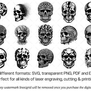 Skull SVG Bundle Cutting Laser Engraving Files PNG, Gothic Scary ...